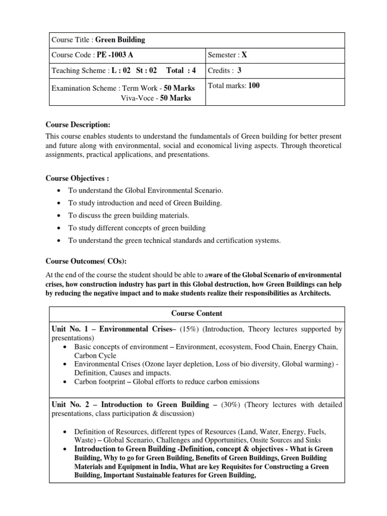 Green Building Course Overview and Objectives | PDF | Green Building ...