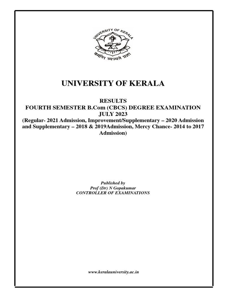 University of Kerala: Results JULY 2023 | PDF | Qualifications | Educational Stages
