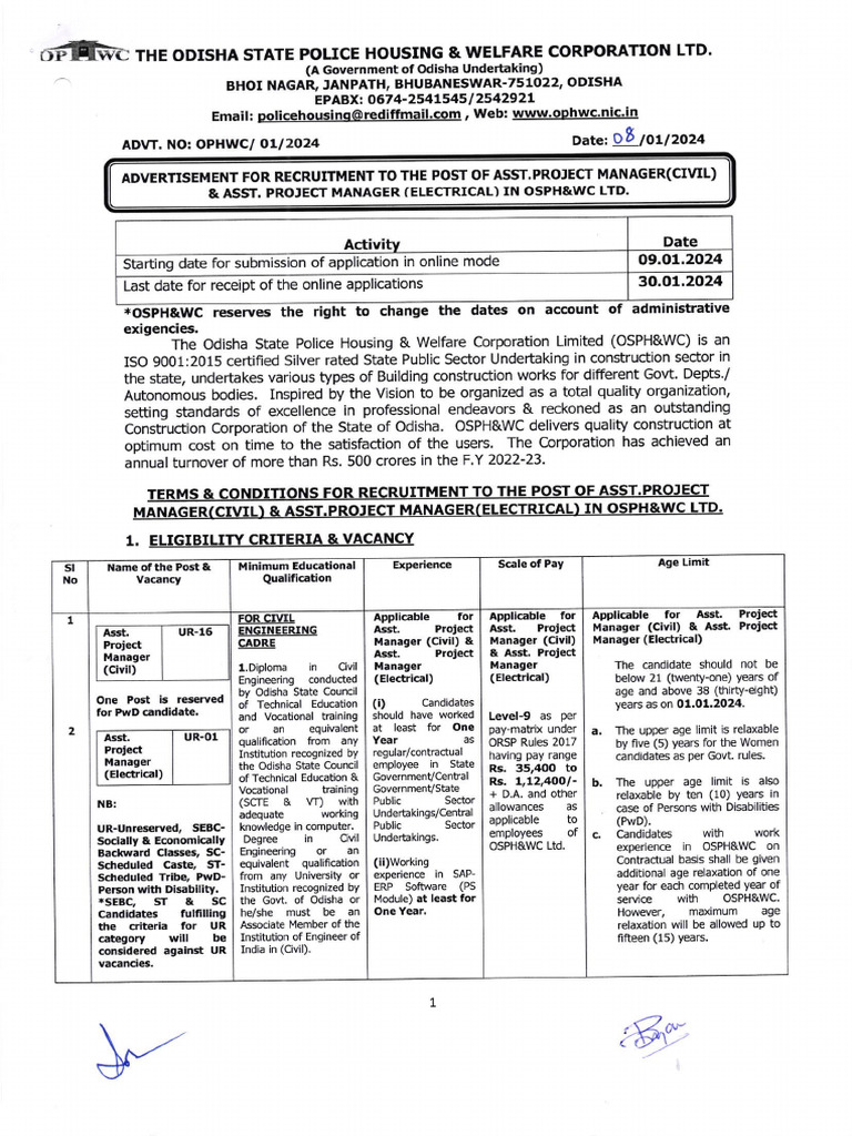 Advertisement For Recruitment of Assitant Project Manager (Civil ...