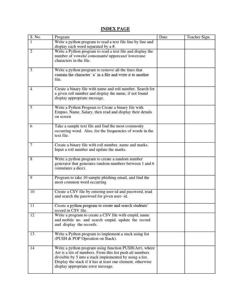 Class XII CS Practical File | Download Free PDF | Sql | Programming