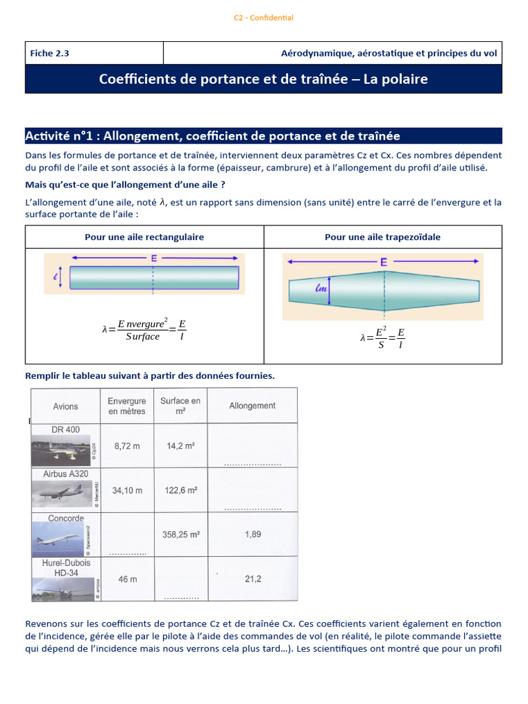 213 Coefficients de Portance Et de Traînée Et La Polaire | PDF