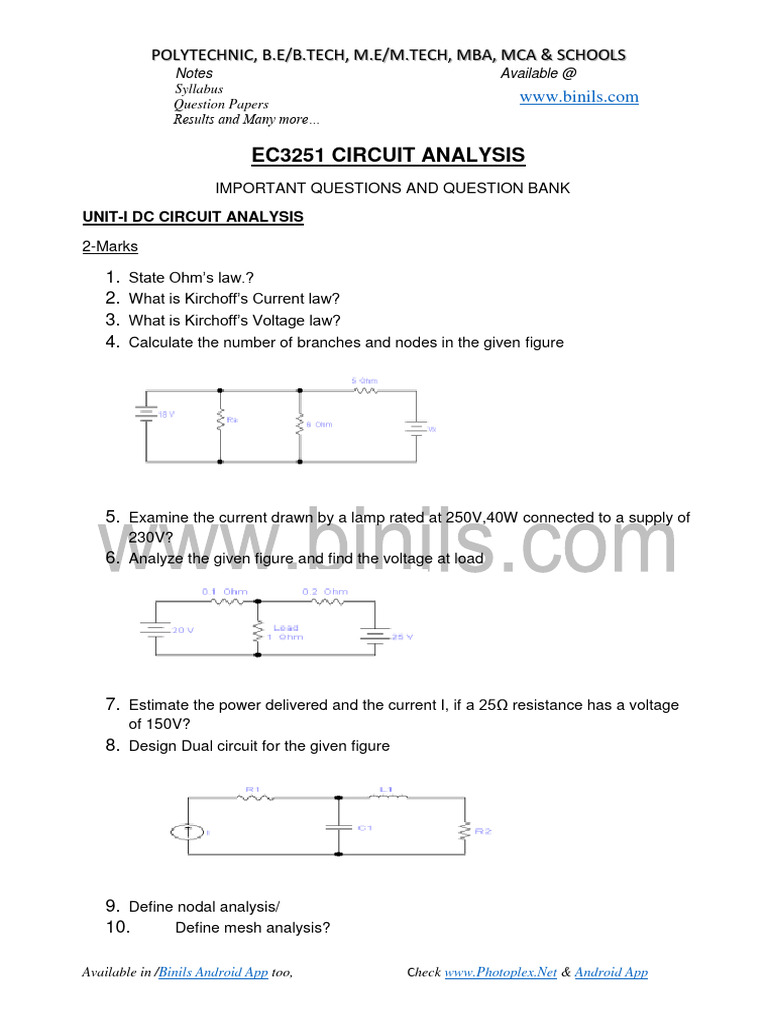 EC3251-Circuit-Analysis | PDF | Inductance | Electrical Impedance