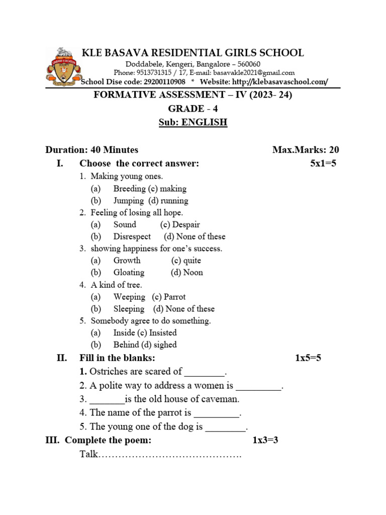 4std Enlish Fa4 | PDF