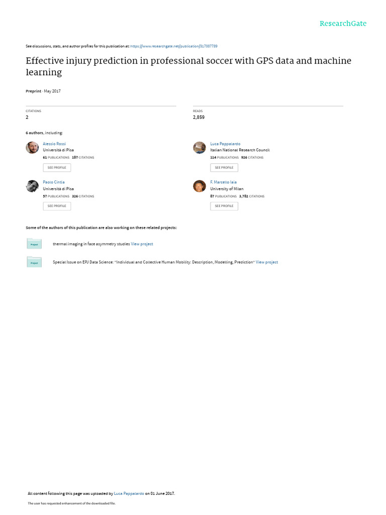 Effective Injury Prediction in Professional Soccer | PDF | Prediction ...