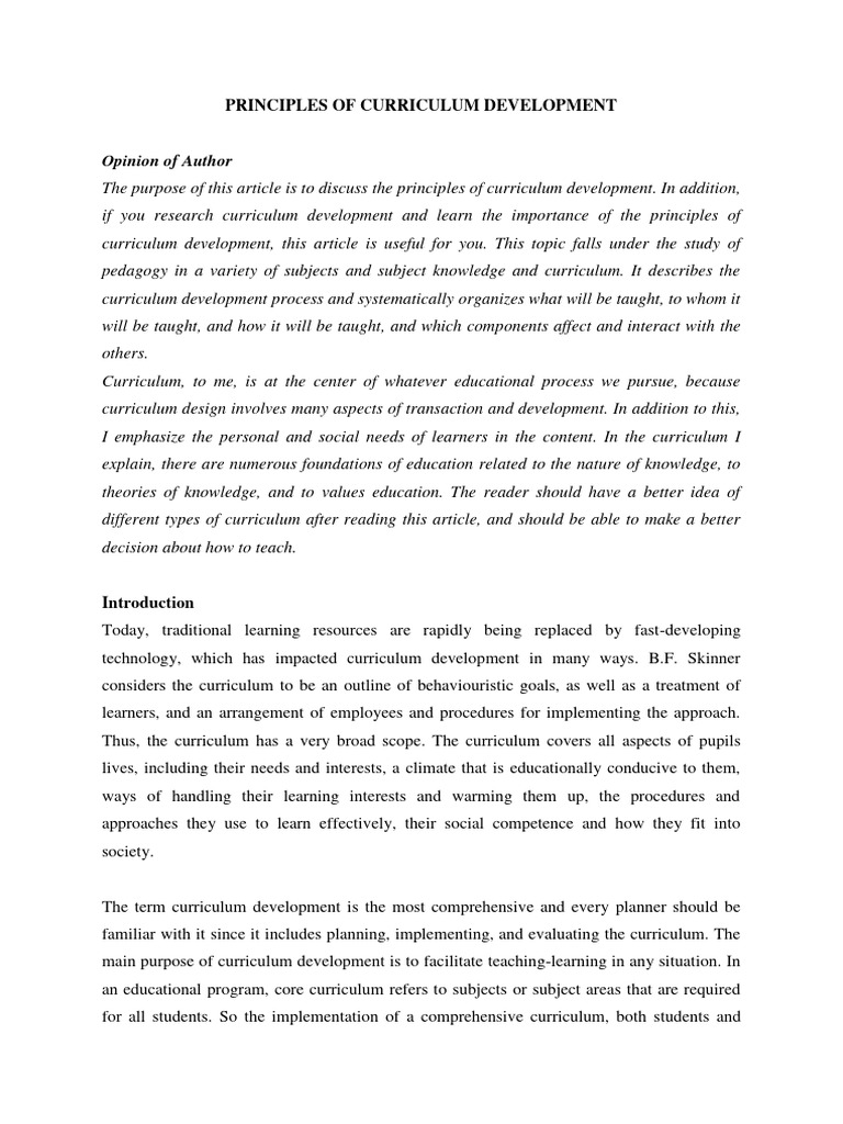 Principles of Curriculum Development | PDF | Curriculum | Learning