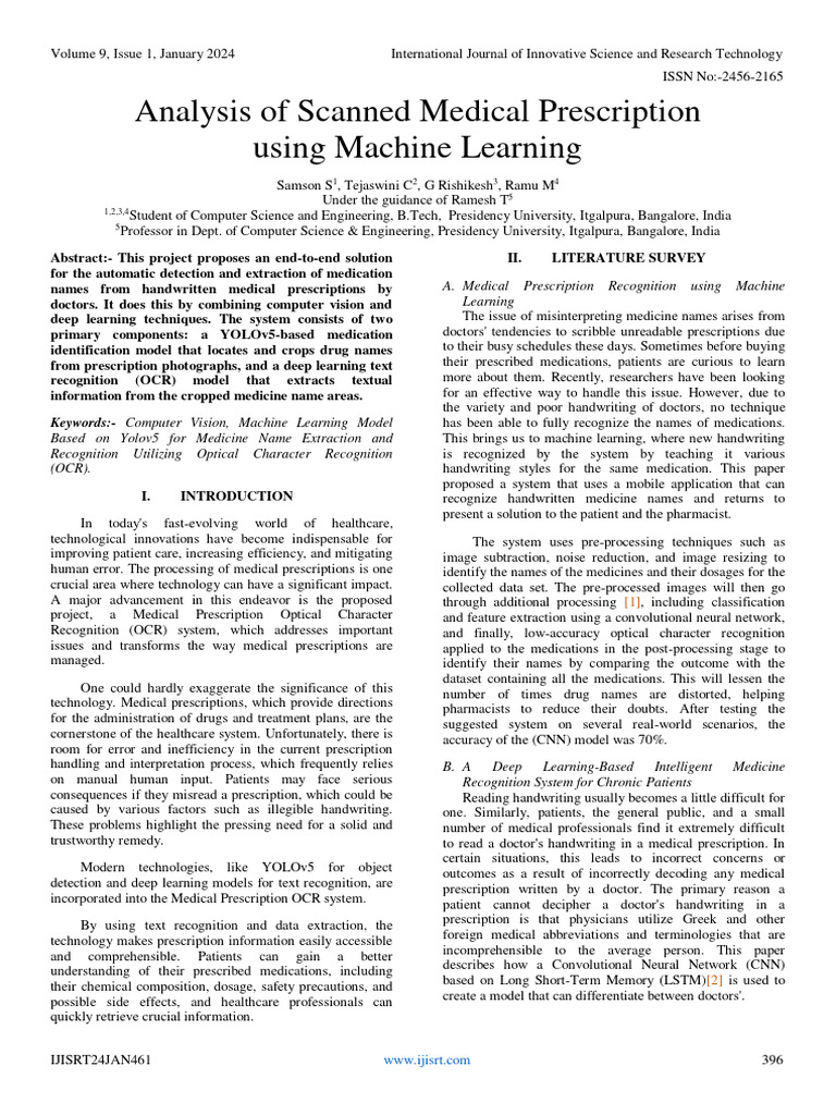Analysis of Scanned Medical Prescription using Machine Learning | PDF ...