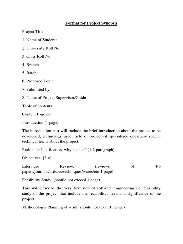 Draft Format For Project Synopsis | PDF | Methodology | Computing