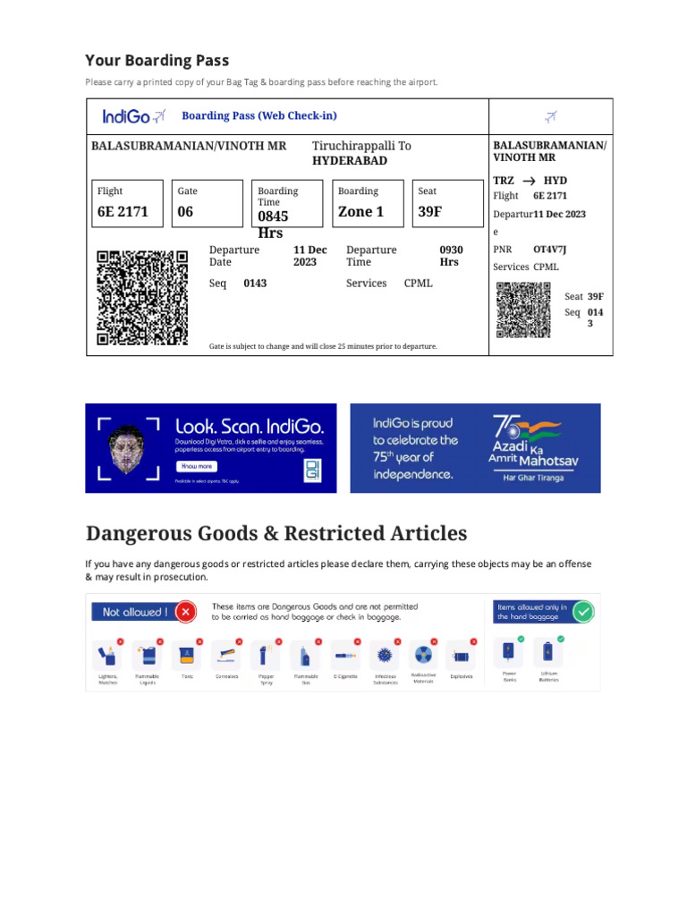 Boarding Pass Trichy To Hyd | PDF | Aviation | Transport