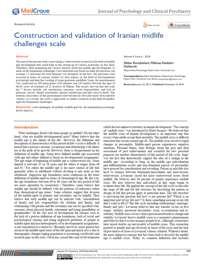 Iranian Midlife Challenges Scale - 2018 | PDF | Factor Analysis | Developmental Psychology