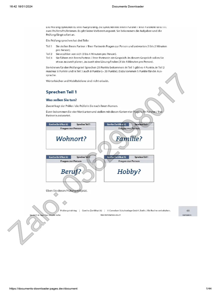 Sprechen A2 Teil 1 | PDF