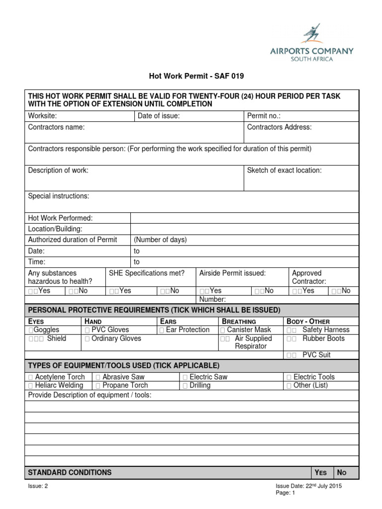 Safety - Form-SAF019-HotWorkPermit | PDF | Fires | Industrial Processes
