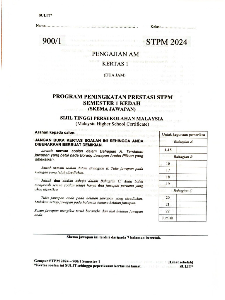 STPM SEM 1 2024 KEDAH (JAWAPAN) - Edited | PDF
