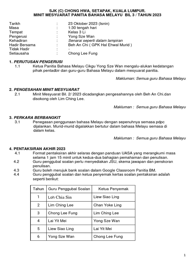 Minit Mesyuarat Kali Ketiga 2023 | PDF