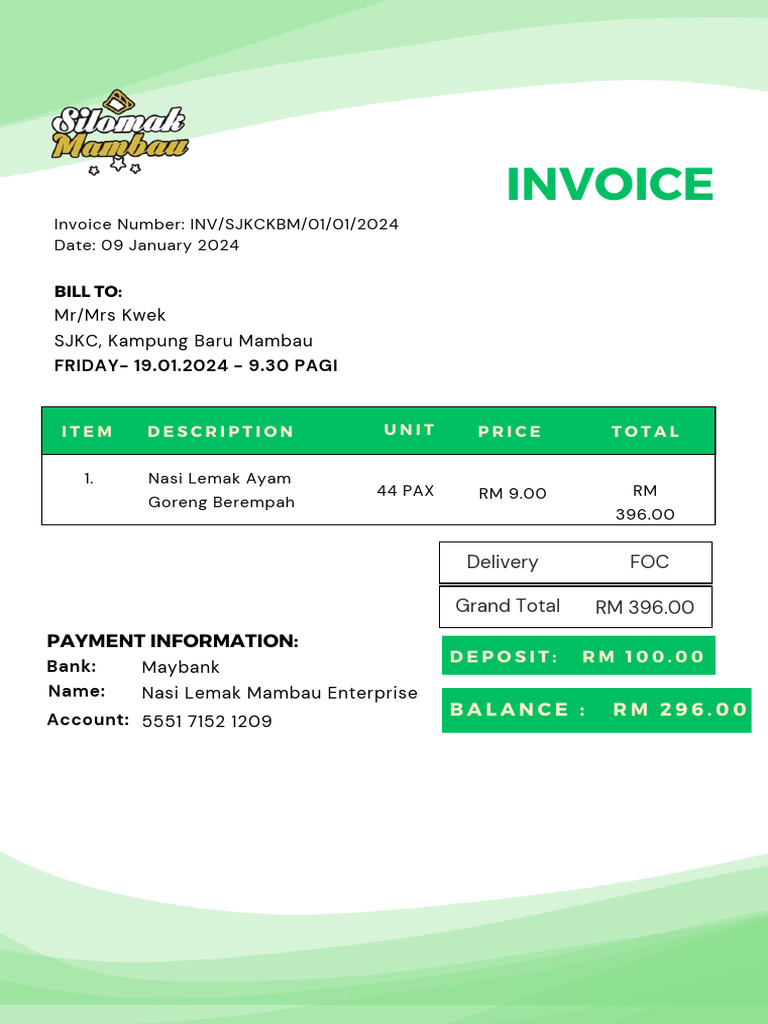SJKC KG Baru Mambau - Invoice | PDF