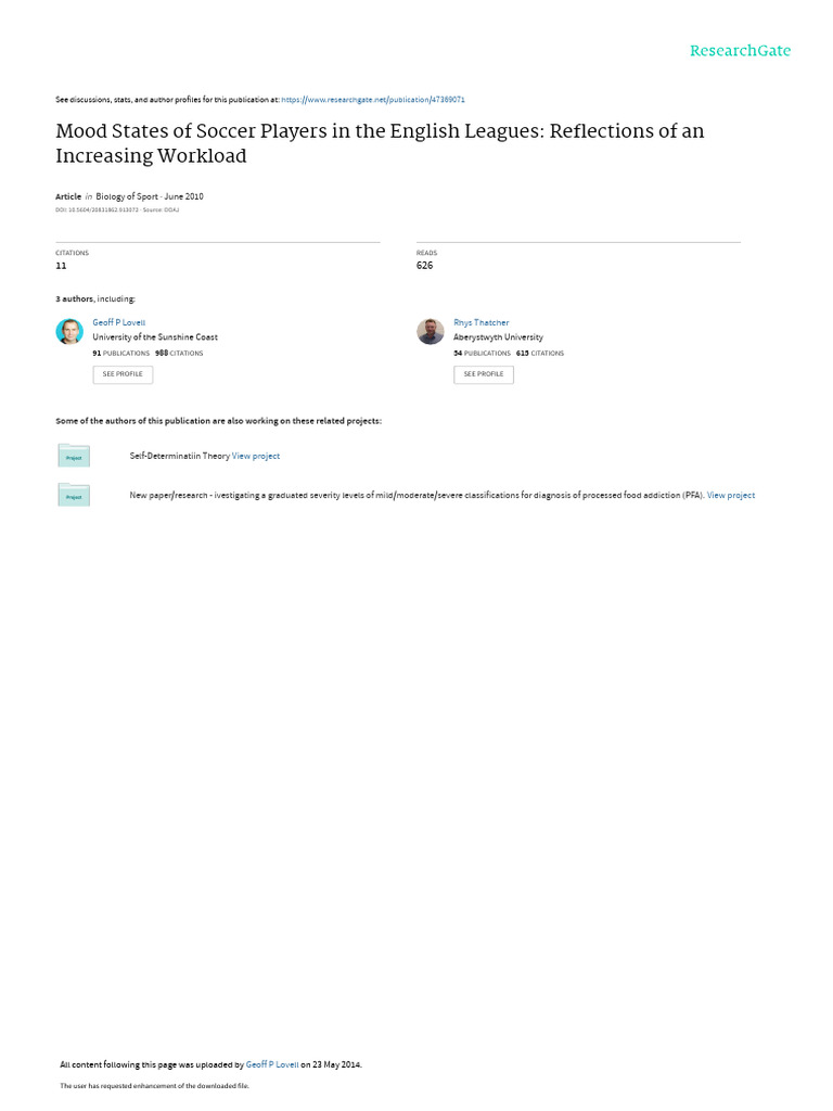 Mood States of Soccer Players | PDF | Stress (Biology) | Analysis Of ...