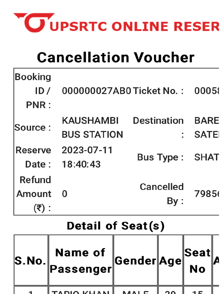 UPSRTC Cancel Ticket | PDF