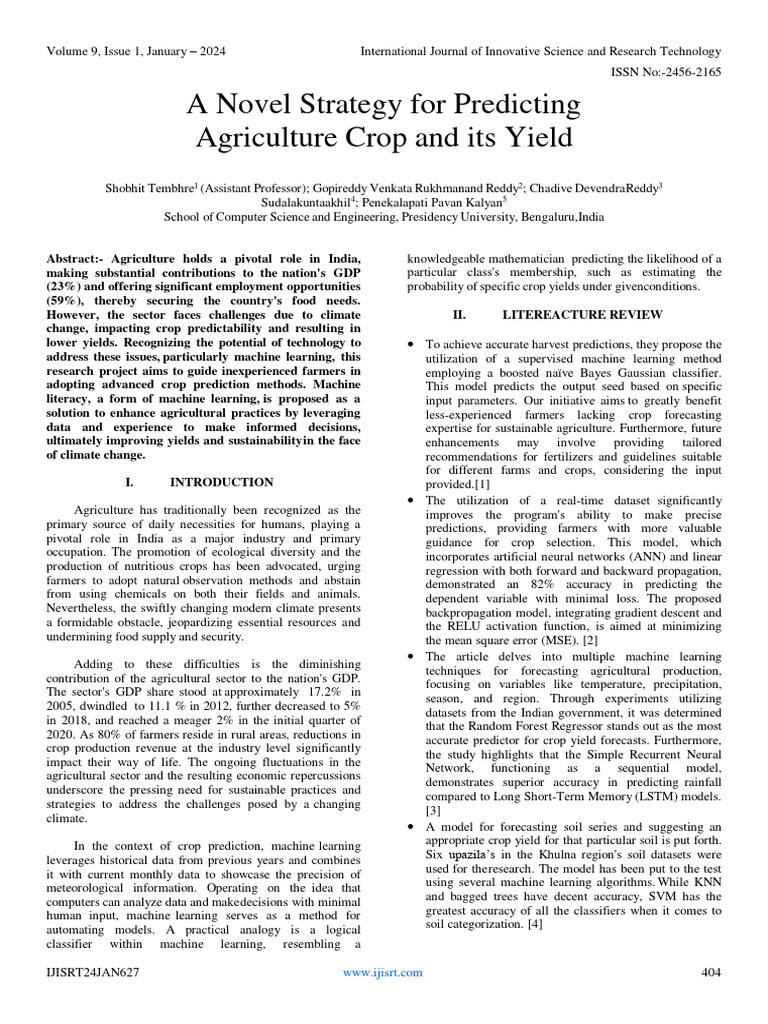 A Novel Strategy For Predicting Agriculture Crop and Its Yield | PDF ... A Novel Strategy For Predicting Agriculture Crop and Its Yield | PDF ...