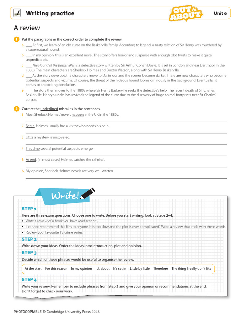 Unit 6 Writing Out and About 2 | PDF | Sherlock Holmes | The Hound Of The Baskervilles