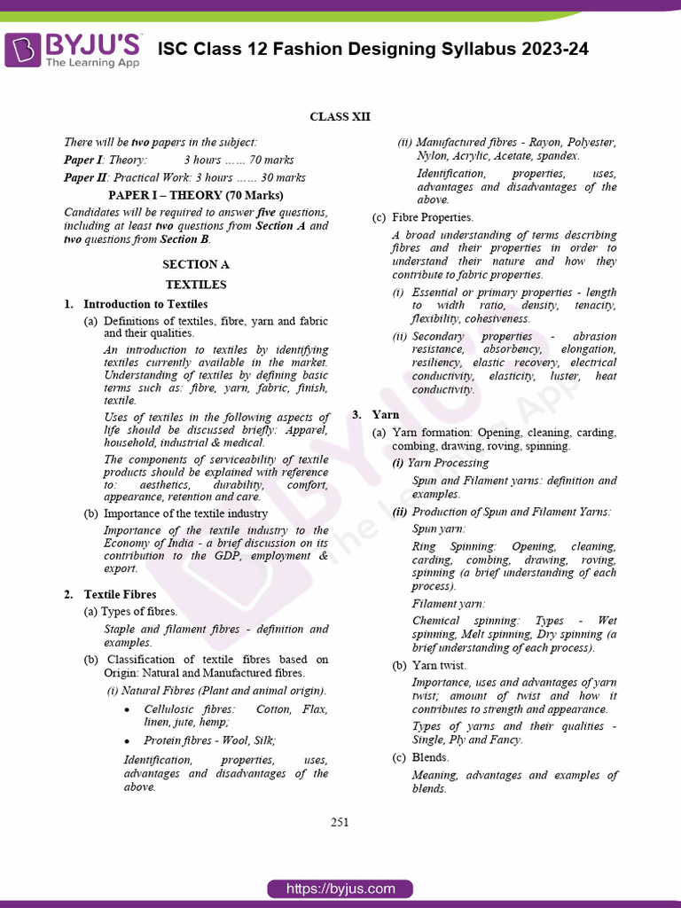 ISC Class 12 Fashion Designing Syllabus 2023 24 | PDF | Spinning ...