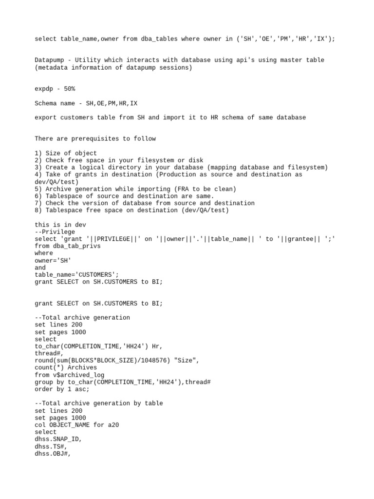 Datapump+Basic+Prechecks | PDF Datapump+Basic+Prechecks | PDF