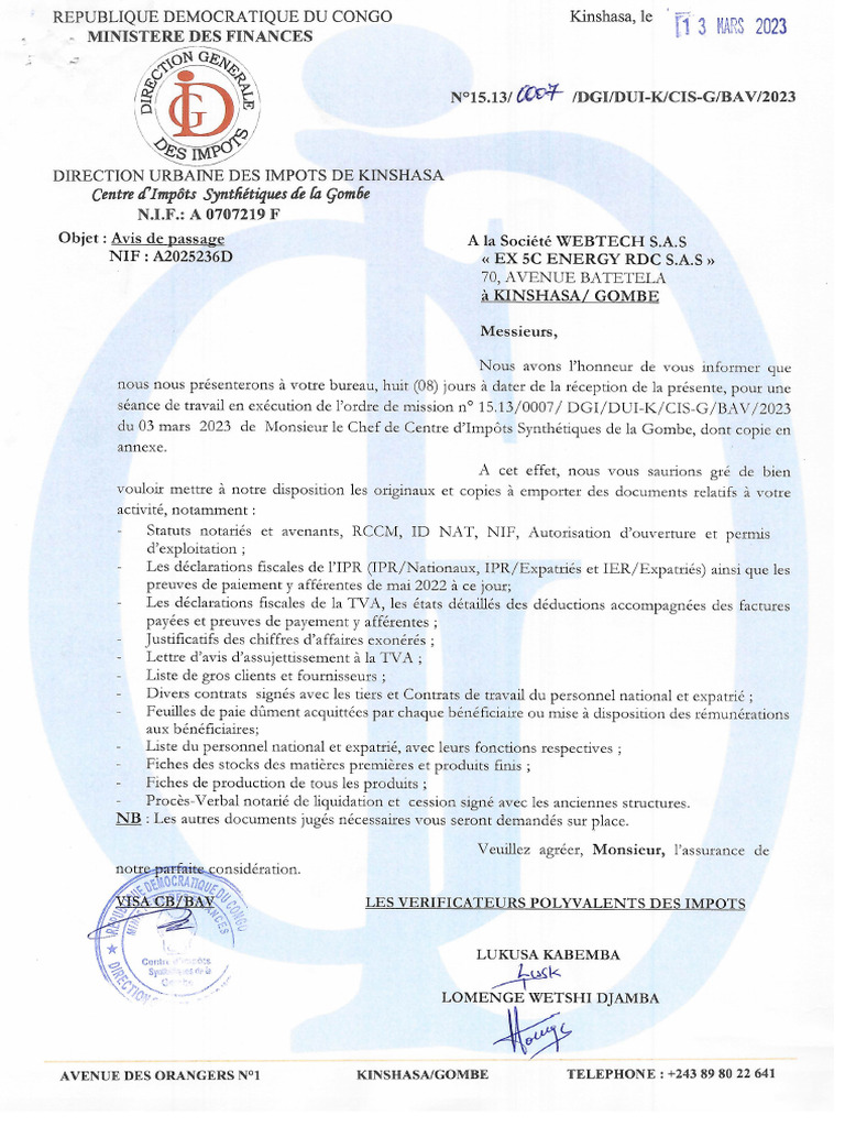 Avis de Passage Dgi | PDF