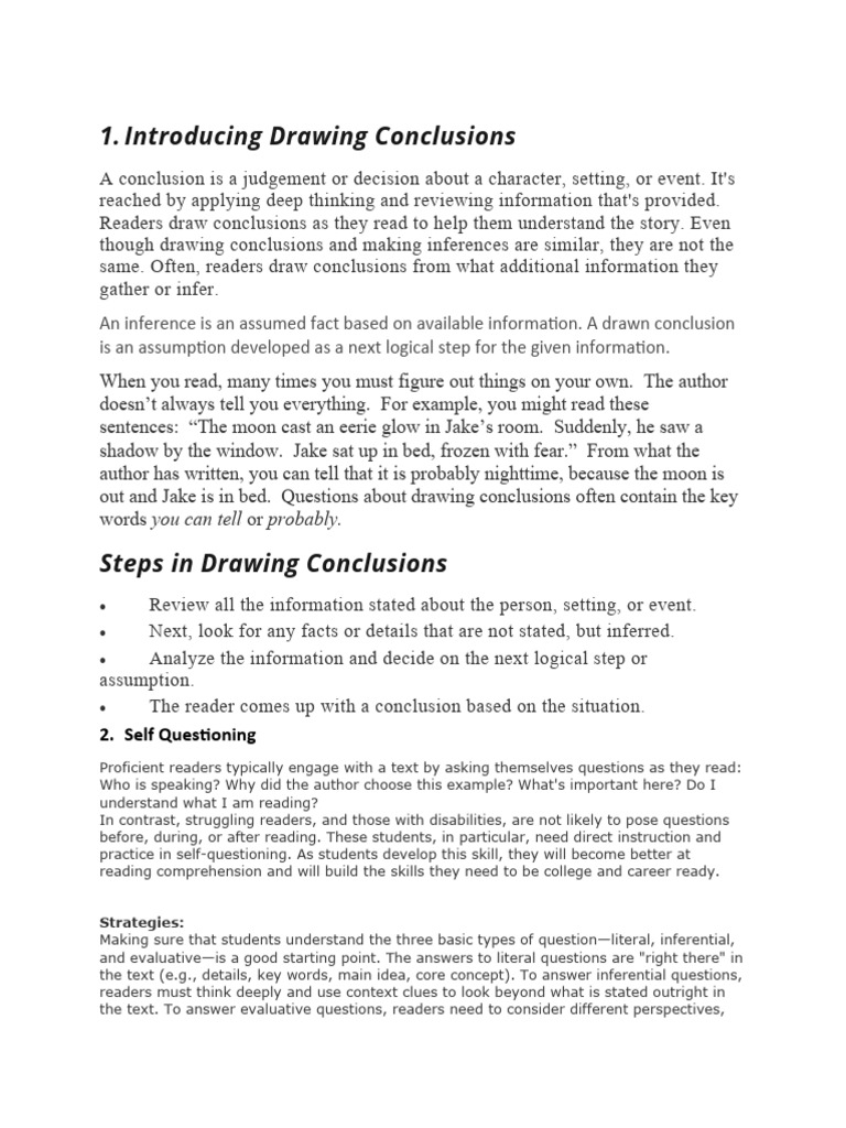 Drawing Conclusions | PDF | Reading Comprehension | Fluency
