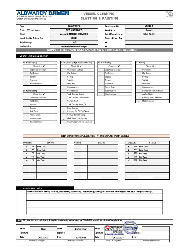 VSL Cleaning, Report-01 (Brine & Mud) | PDF | Ships | Watercraft