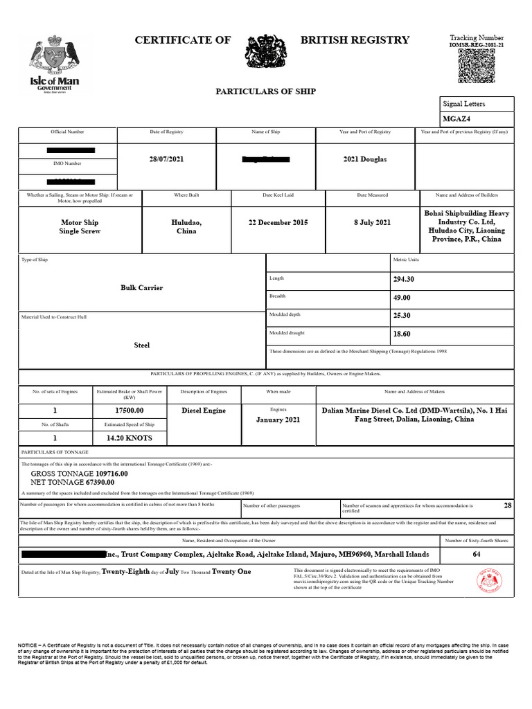 Certificate of Registry | Download Free PDF | Tonnage | Ships