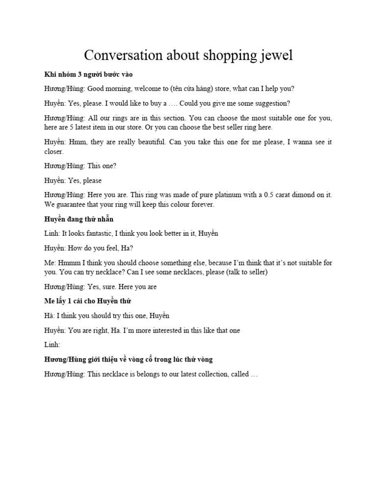 Conversation About Shopping Jewel | PDF | Language Arts & Discipline ...