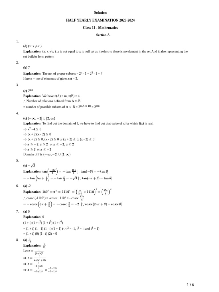 C11 Set1 Ans Pdf Inequality Mathematics Mathematical Objects