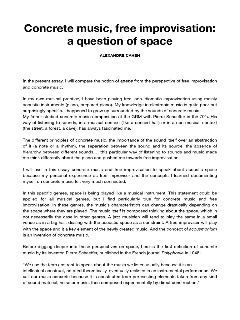Essay On Space, Alexandre Cahen | PDF | Sound | Improvisation
