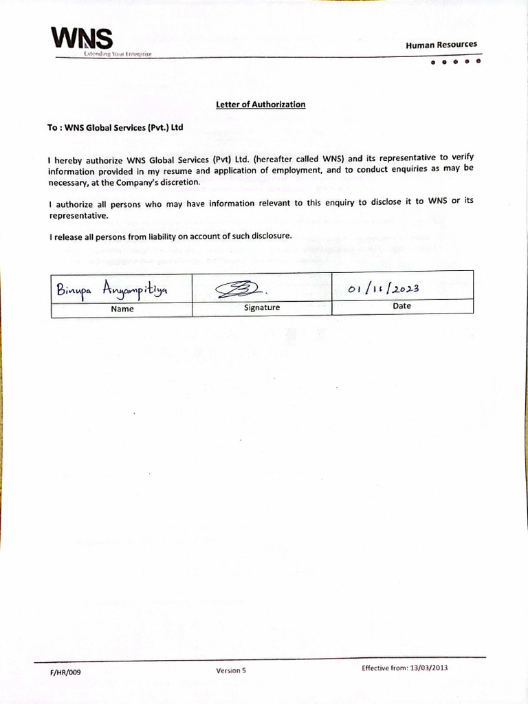 Letter of Authorization | PDF