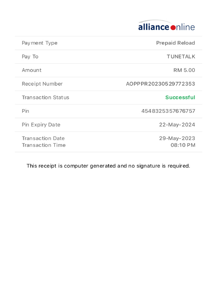 Alliance Receipt | PDF