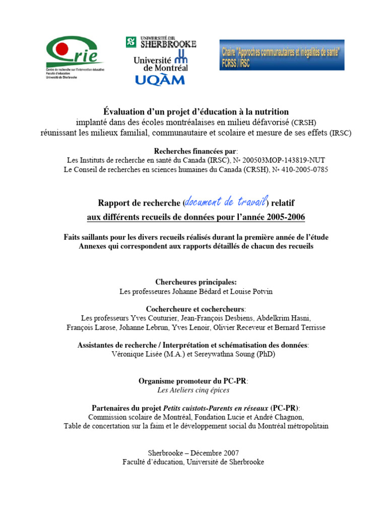 Évaluation d'un projet nutritionnel scolaire | PDF | Pédagogie ...