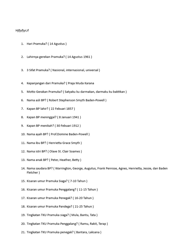 Soal-Soal LCT Kepramukaan | PDF