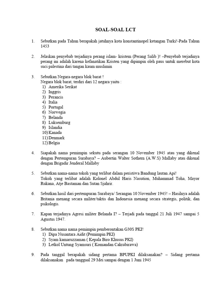 Soal-Soal LCT | PDF | Sejarah