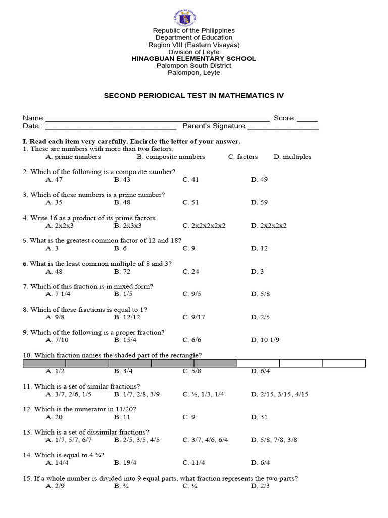 PT_MATHEMATICS 4_Q2 | PDF | Notation | Mathematics