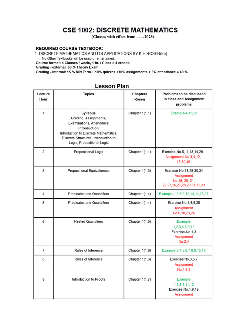 Discrete Math Course Outline | PDF | Discrete Mathematics | Mathematics