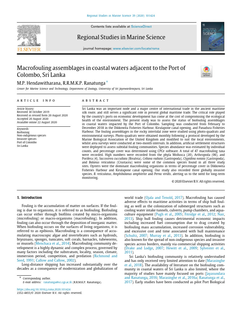 Macrofouling Assemblages in Coastal Waters Adjacent To The Port of ...