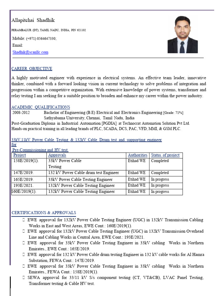 CV - Allapitchai shadhik | PDF | Electrical Substation | Electrical ...