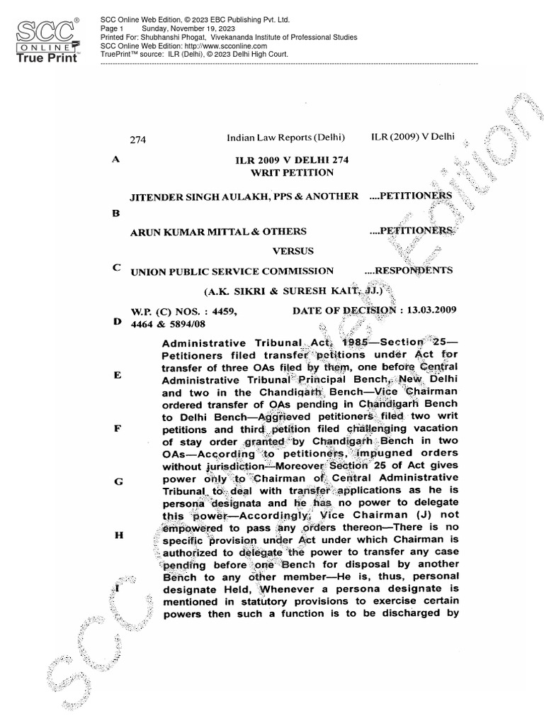 Jitender Singh Aulakh v. Union Public Service Commission, 2009 SCC OnLine Del 518 | PDF
