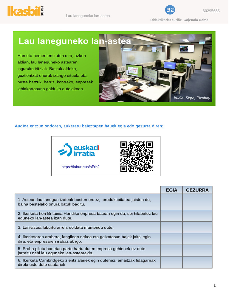 Lau Laneguneko Lan-Astea | PDF