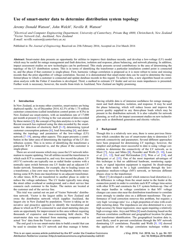 The Journal Of Engineering 2016 Watson Use Of Smart Meter Data To Determine Distribution