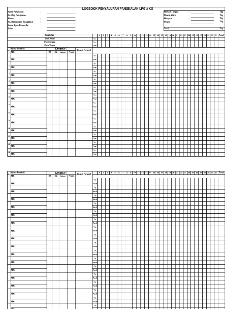 Form Log Book Pangkalan LPG 3 KG | PDF