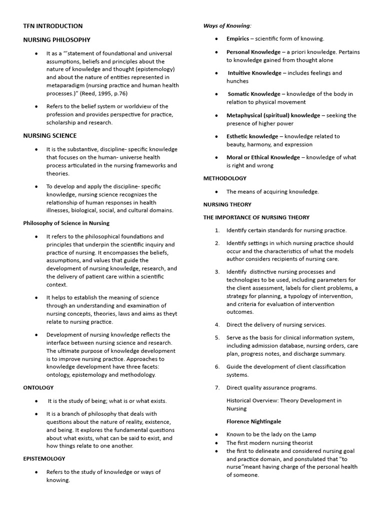 Tfn Reviewer 1 | PDF | Knowledge | Nursing