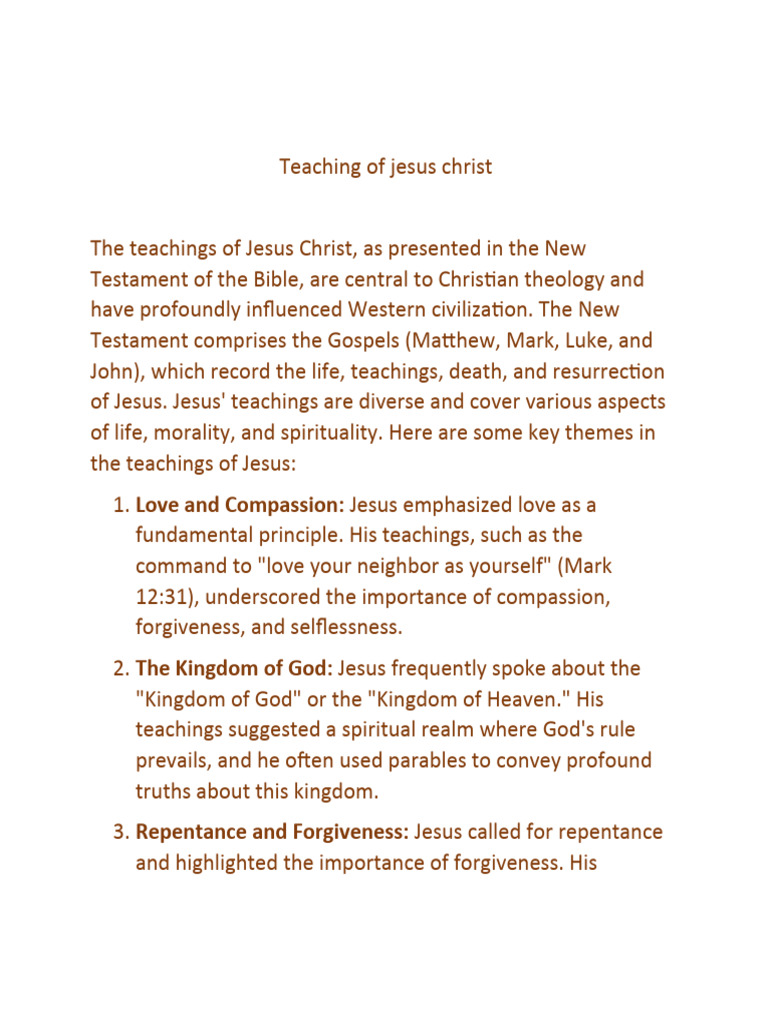 Teaching of Jesus Christ | PDF | Jesus | Parables Of Jesus