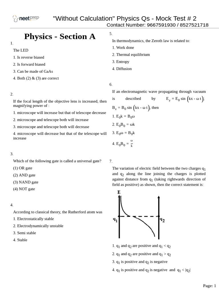 Physics - Section A: "Without Calculation" Physics Qs - Mock Test # 2 ...