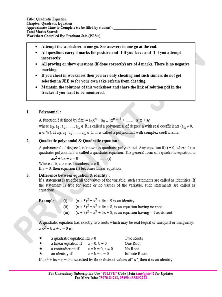 Worksheet 1RelationBetweenRoots Coefficients | PDF | Quadratic Equation ...