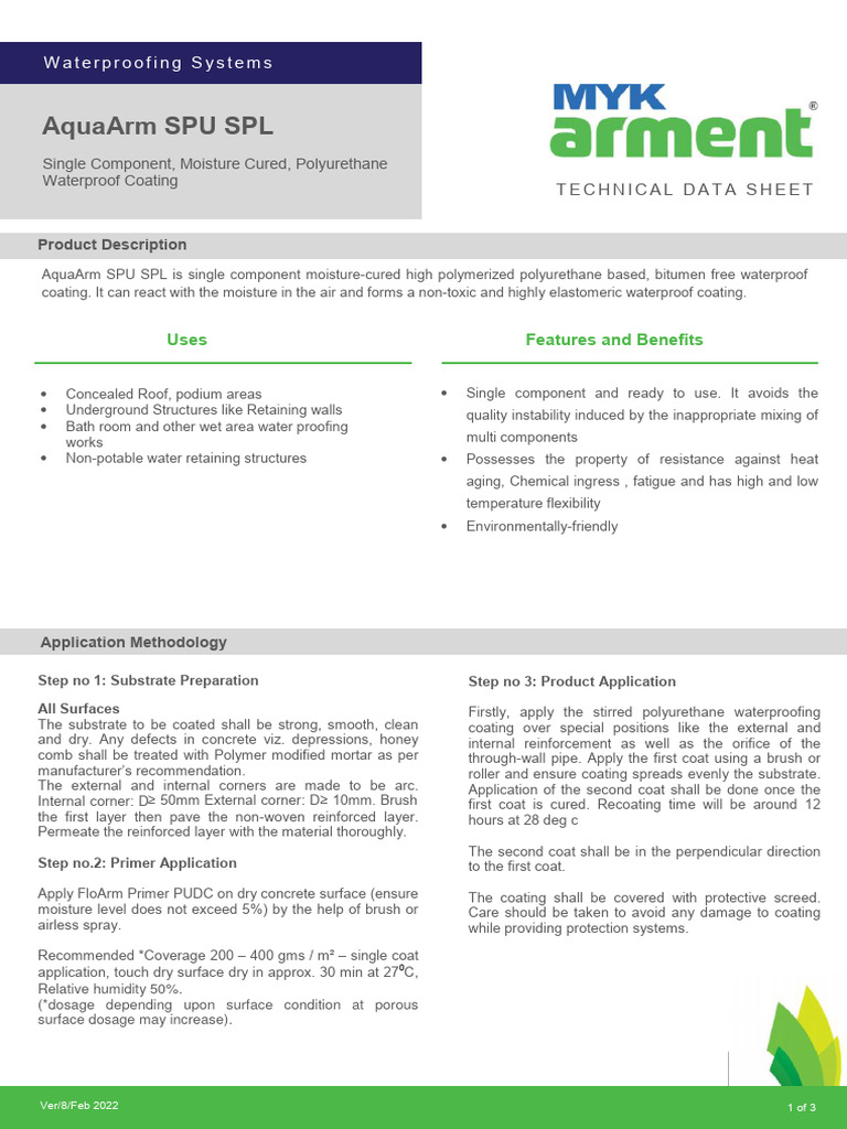 Aquaarm Spu SPL Ver 8 1 | Download Free PDF | Coating | Concrete