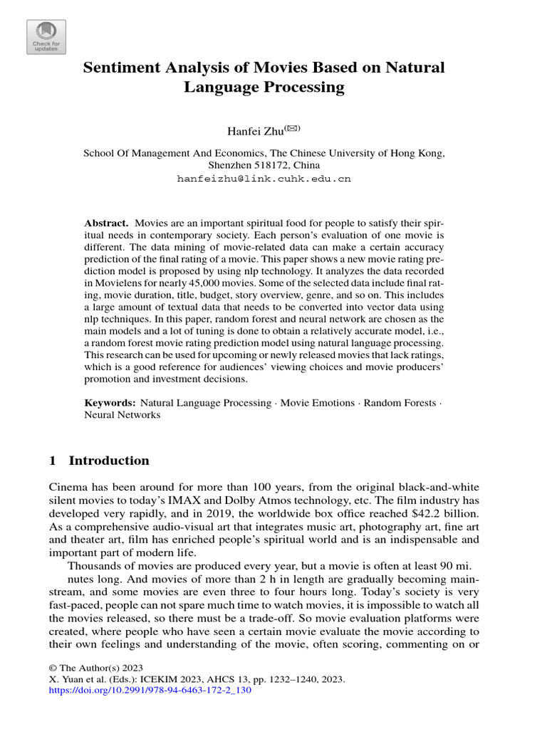 Sentiment Analysis of Movies Based On Natural Language Processing | PDF ...